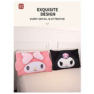 Cartoon Cute Pillowcase Anime Double Sided Plush Pillowcase Girl Bedroom Decoration Cute Cotton Pillowcase + Cute Cartoon Hairpin (Black+Pink)
