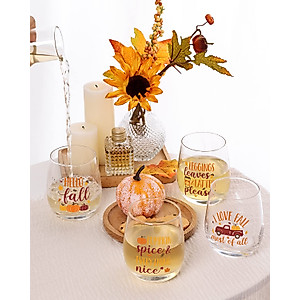 Nefelibata Fall Wine Glass Fall Cups Hello Fall Fall Leaves Pumpkin Spice Stemless Wine Glass Tumbler for Table Decor Wedding Birthday Thanksgiving Gift Ideas 12oz Set of 4