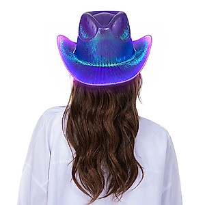 Light Up Disco Cowboy/Cowgirl Hat, Holographic Space, Led Purple