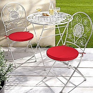 GUEGLSA Indoor Outdoor Round Chair Cushions 15 inch, Waterproof Bistro Seat Cushion with Ties ，Non Slip Circle Stool Chair Pads Set of 2, Red