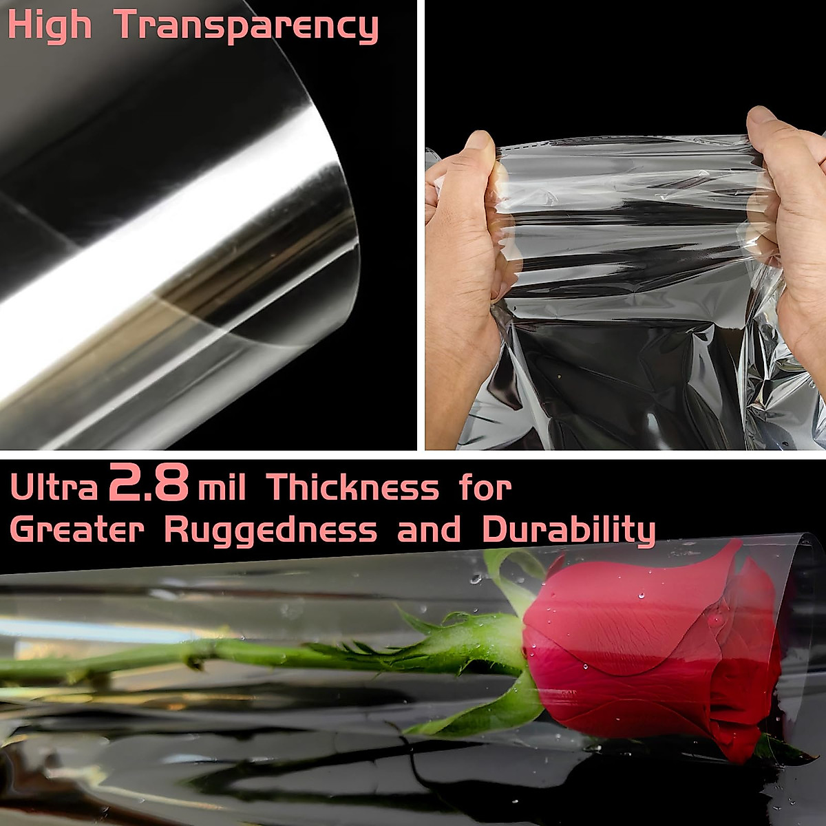 QOIUSO 6PCS Extra Large Cellophane Bags, 35x45 Inch Cellophane Wrap for Gift Baskets Clear Cellophane Gift Bags 2.8 Mil Thick