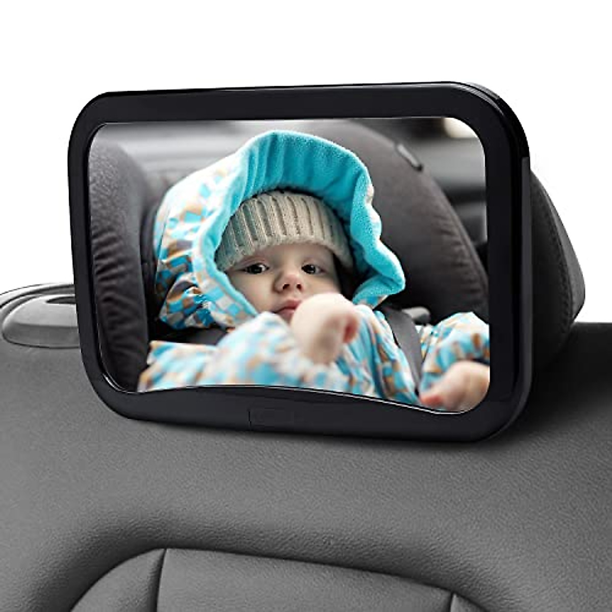 Amazon Basics Safety Car Seat Mirror for Rear Facing Infant with Wide Crystal Clear View, Black, 11.81 x 7.48 x 3 in