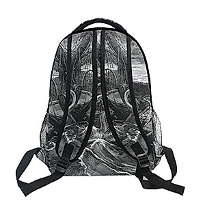 ZZKKO Sea Monster Kraken Black and White Boys Girls School Computer Backpacks Book Bag Travel Hiking Camping Daypack