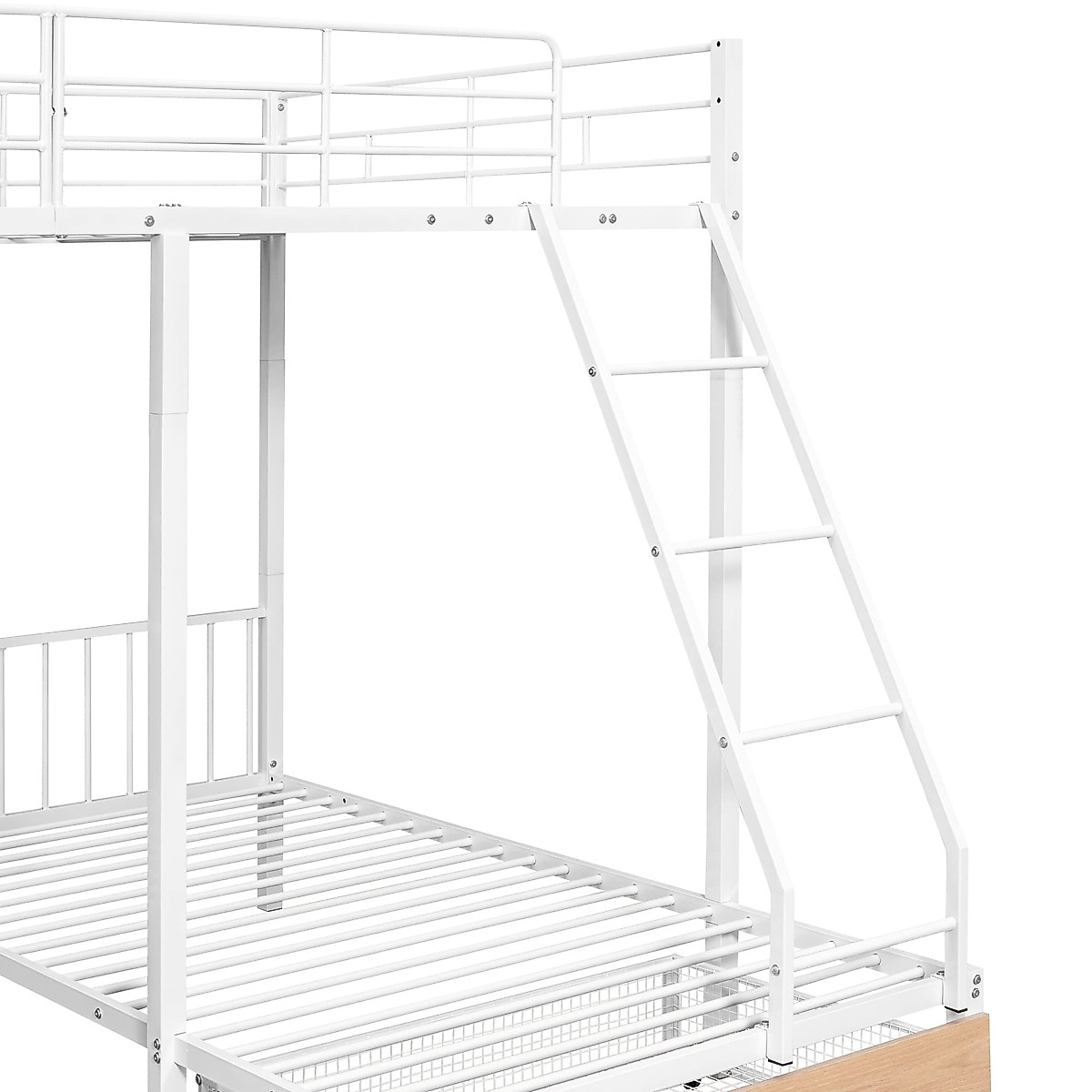 Metal Triple Bunk Bed Full Over Twin & Twin, Full Over Twin & Twin Bunk Bed with Storage Drawers, 3 Bunk Beds/Convertible Into 3 Beds, Metal Triple Bunk Beds for Kids,Teens, Girls(White)