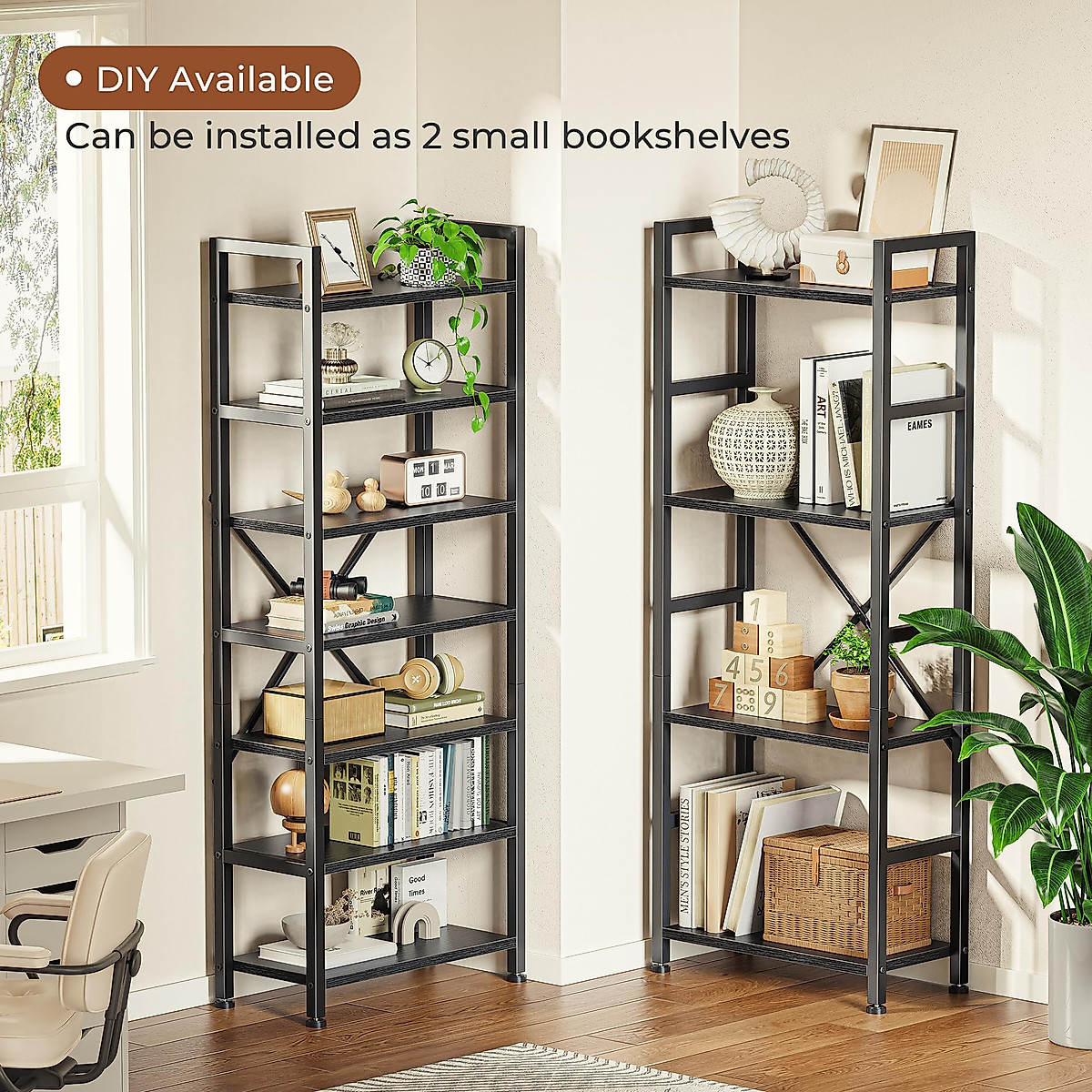 SUPERJARE Triple 5 Tier Bookshelf, Bookcase with 14 Open Display Shelves, Ladder Bookshelf, Wide Book Shelf Book Case with Steel Frame, Wood Board, for Home & Office, Dark Brown