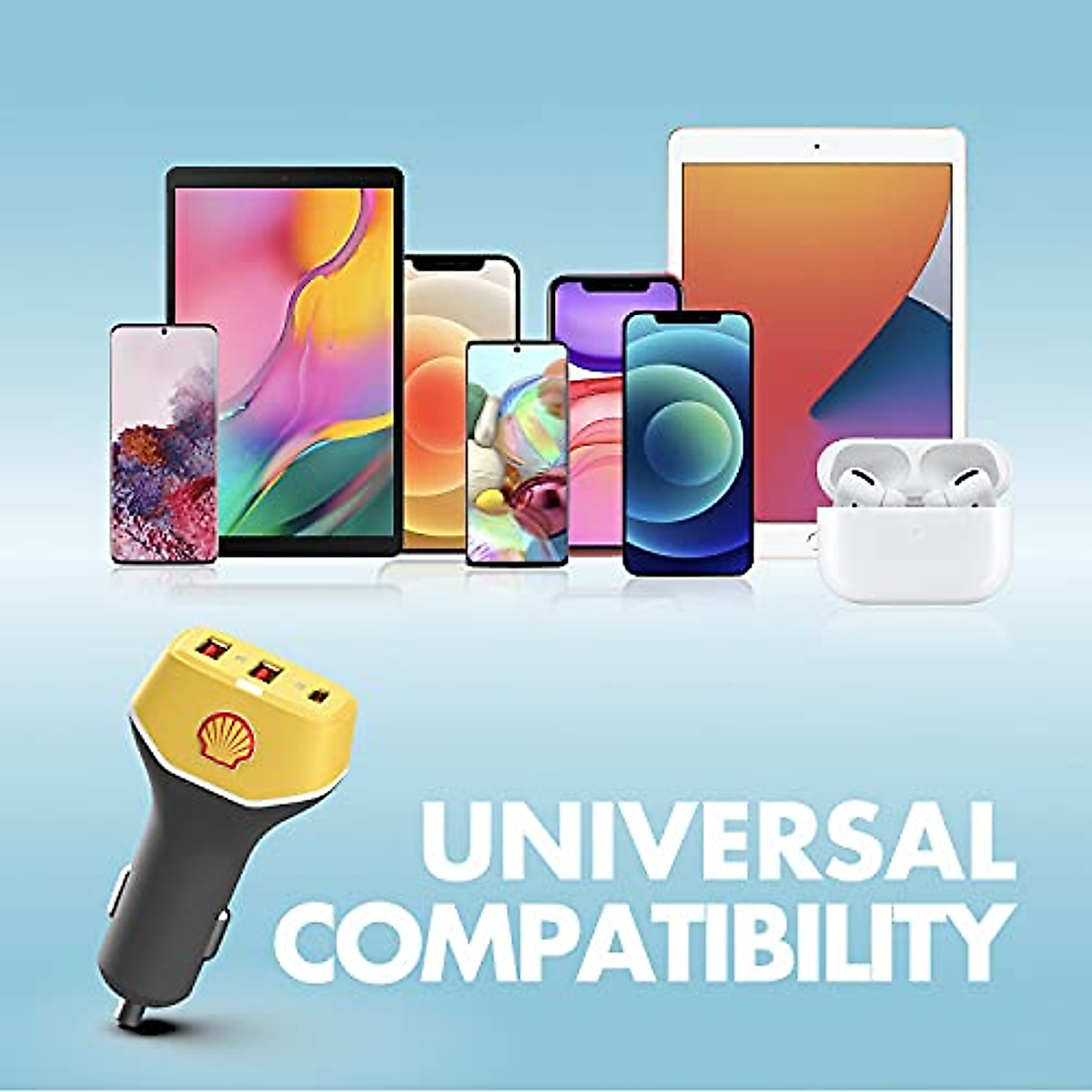 Shell USB C Car Charger 44W 3 Port Car Charger Adapter, Cigarette Lighter USB Charger 20W PD USB C for iPhone 13/Pro/Max/Mini/Magnet Snap, iPad Air/Mini, Android.