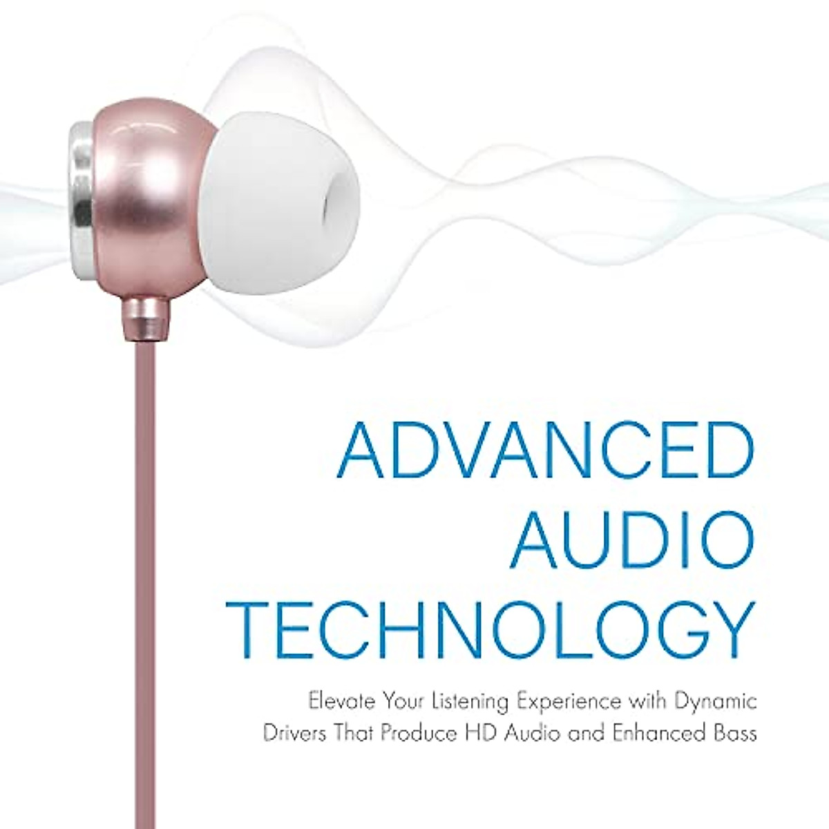 Realm Lightning Earbuds Apple MFi Certified Headphones, in-Ear Headphones with Lightning Connector, Built-in Microphone, Hands-Free Calling and Track Controls, Rose Gold, Pink, RLMA12RG