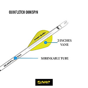New Archery Products Quikfletch Quikspin 2" 3-Vane Stabilizing Fletching - White Tube, Yellow/White Vanes