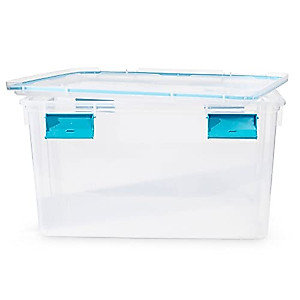 Sterilite 54 Quart Clear Plastic Stackable Storage Container Box Bin with Air Tight Gasket Seal Latching Lid Long Term Organizing Solution, 8 Pack