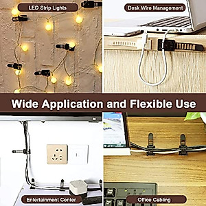 Cable Clips, 60 pcs Self Adhesive Cable Management Clips, Wire Clips with Strong Adhesive Tapes, Wire Organizer for Cable, Under Desk, Home, Office