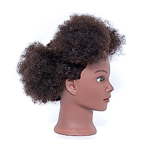 Afro Mannequin Head 100% Real Hair,Traininghead Styling Head Braid Hair, Dolls Head for Practicing Cornrows and Braids (Table Clamp Stand Included)