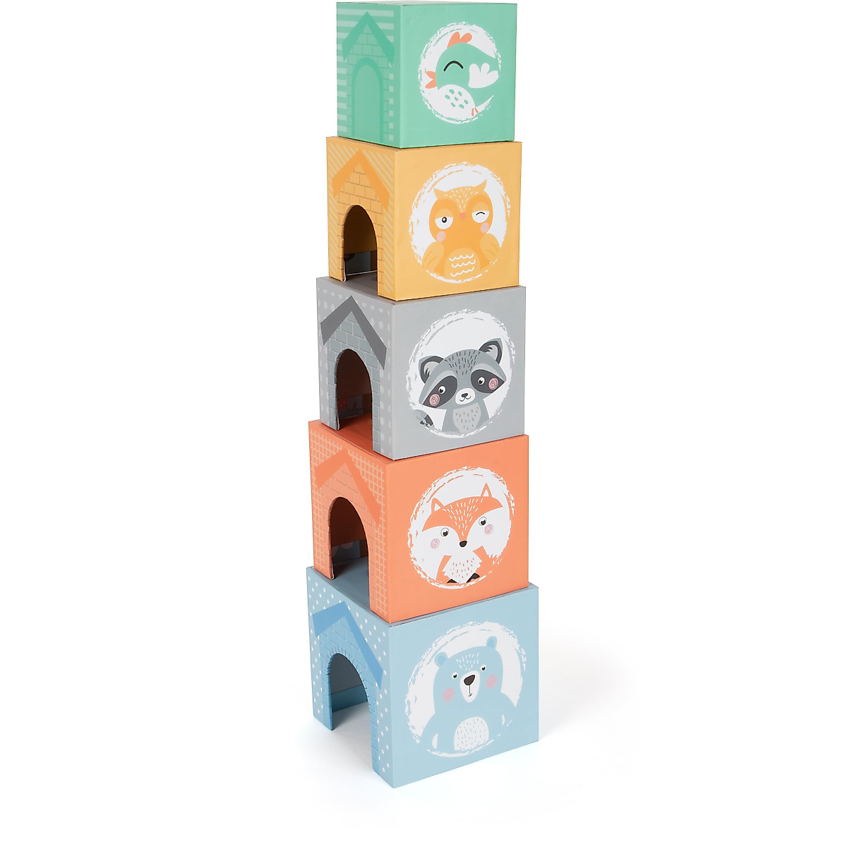 Pastel Animals Stacking Tower by Small Foot – Nesting and Stacking Cups – Building Blocks Develop Fine Motor Skills – Classic 10 Piece Educational Game for Toddlers – Ages 12+ Months