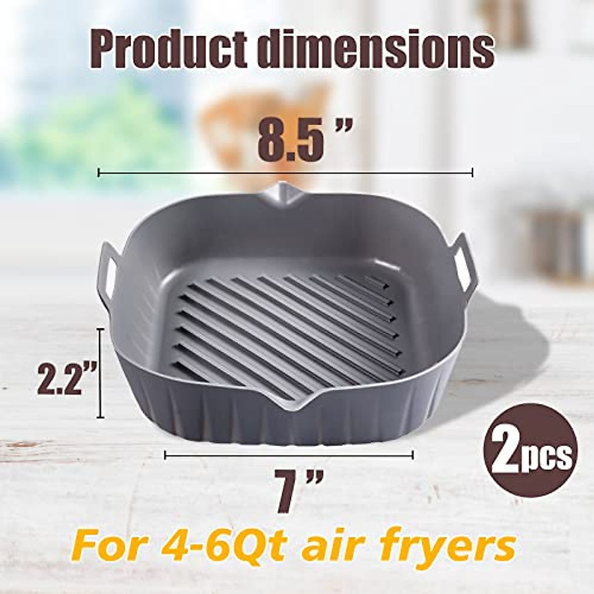 Golden Associate Silicone Liners Square 8.5 Inches 2 Pcs, for Air Fryer Basket, Non-stick Food-grade Reusable Silicone Pot Baking Tray