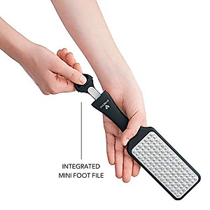 DYNESSE Pedicure Foot File. Professional 3-in-1 Callus Remover with Mini-File. No Risk of Injury. Laser-Cut. Stainless Steel. Scrubber. Reusable