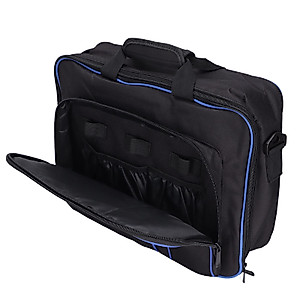 ASHATA Portable Travel Carrying Bag for PS5, Large Capacity Protective Console Case with Adjustable Shoulder Strap and Flared Pad for Games Controller(Blue Black)