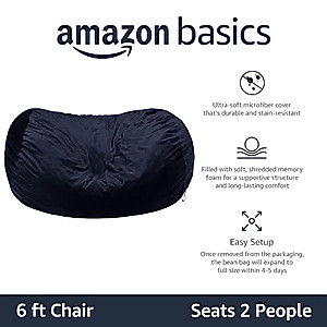 Amazon Basics Memory Foam Filled Bean Bag Lounger with Microfiber Cover, 6 ft, Blue, Solid