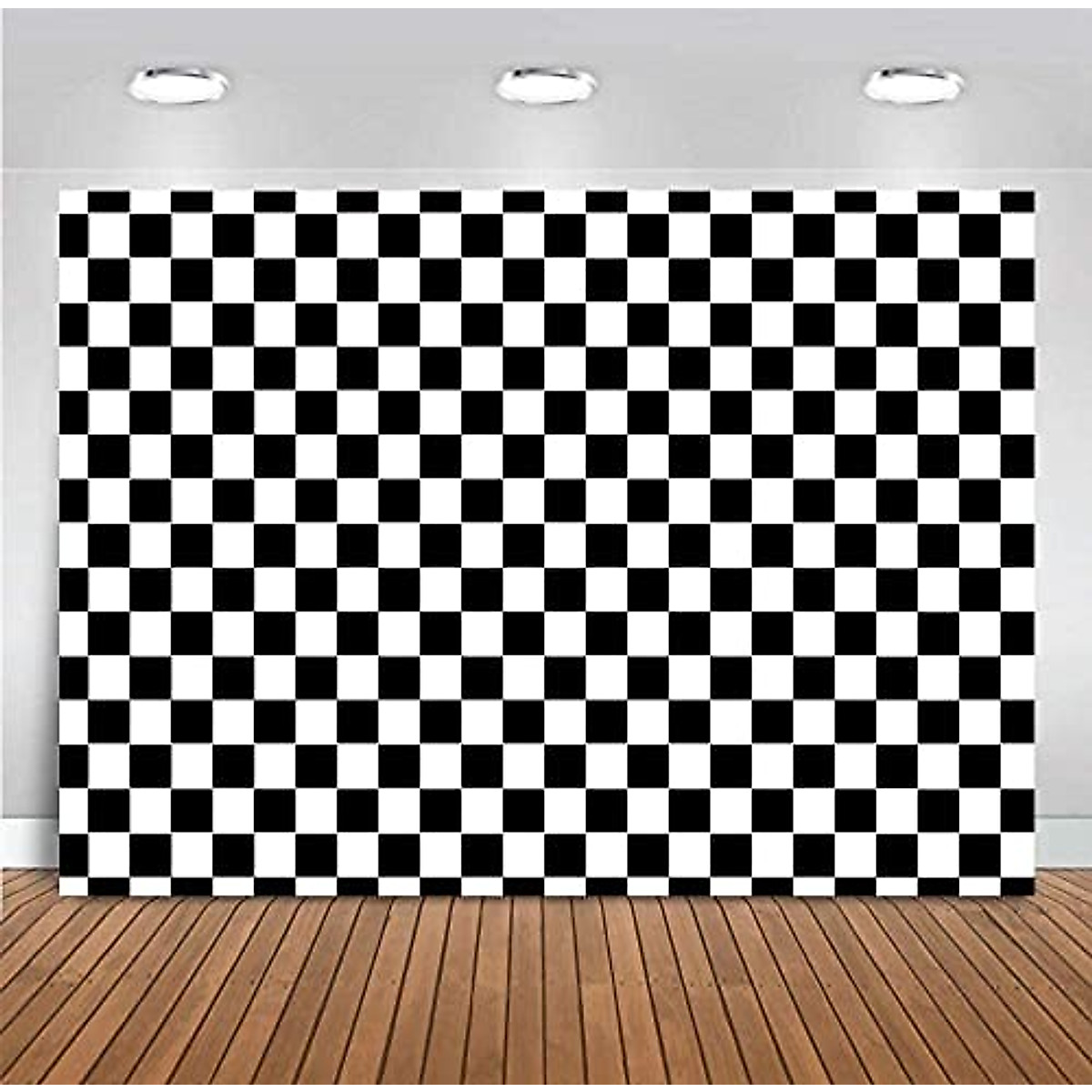 Cosplay Party Banner Checkered Flag Photography Backdrop Vinyl 7x5ft Photo Background White and Black Racing Checker Texture Grid Birthday Chess Board Decoration Supplies Photo Booth Studio Props