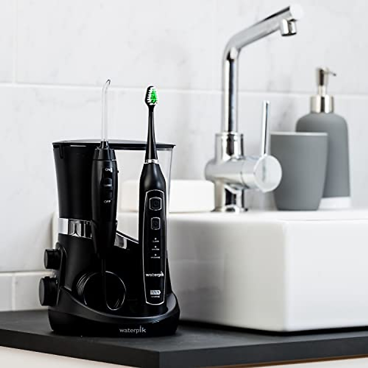 Waterpik Complete Care 5.0 Water Flosser + Sonic Electric Toothbrush, Black WP-862