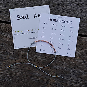 RareLove Bad Ass Morse Code Bracelets Inspirational Friendship Gift For Women Rose Golden Beads Grey String Bracelet