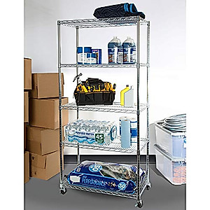 Seville Classics UltraDurable Heavy Duty NSF Solid Steel Wire Rack Storage Unit, Organizer for Garage, Warehouse, Office, Restaurant, Classroom, Kitchen, Steel, 5-Tier Shelving, 36" W x 18" D