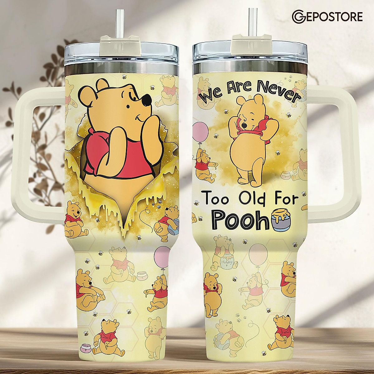 GEPOSTORE Cute Bear 40oz Tumbler with Lid, Cute Cartoon Character Travel Cup, Birthday Gifts for Movie Lover