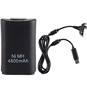 Cotchear 4800mAh Battery Pack + Charger Cable for Xbox 360 Controller Replacement Battery + Charger Cable for Xbox 360 Wireless Controller - Black