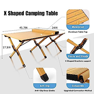 Rollingsurfer Folding Camping Table, Lightweight Roll-Up Table Aluminum Low Portable Picnic Table with Easy Carrying Bag for Outdoor, Beach, Picnic, Backyards, BBQ and Party, 45.7"L x 24"W x 17.3"H