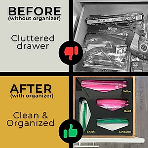 COSTAZUR Ziplock Bag Storage Organizer- Acrylic Black - Bag Organizer for Snack, Sandwich, Quart & Gallon Size - Fits in Kitchen Drawer, Cabinet or Wall Mount with Hardware - Housewarming Gift