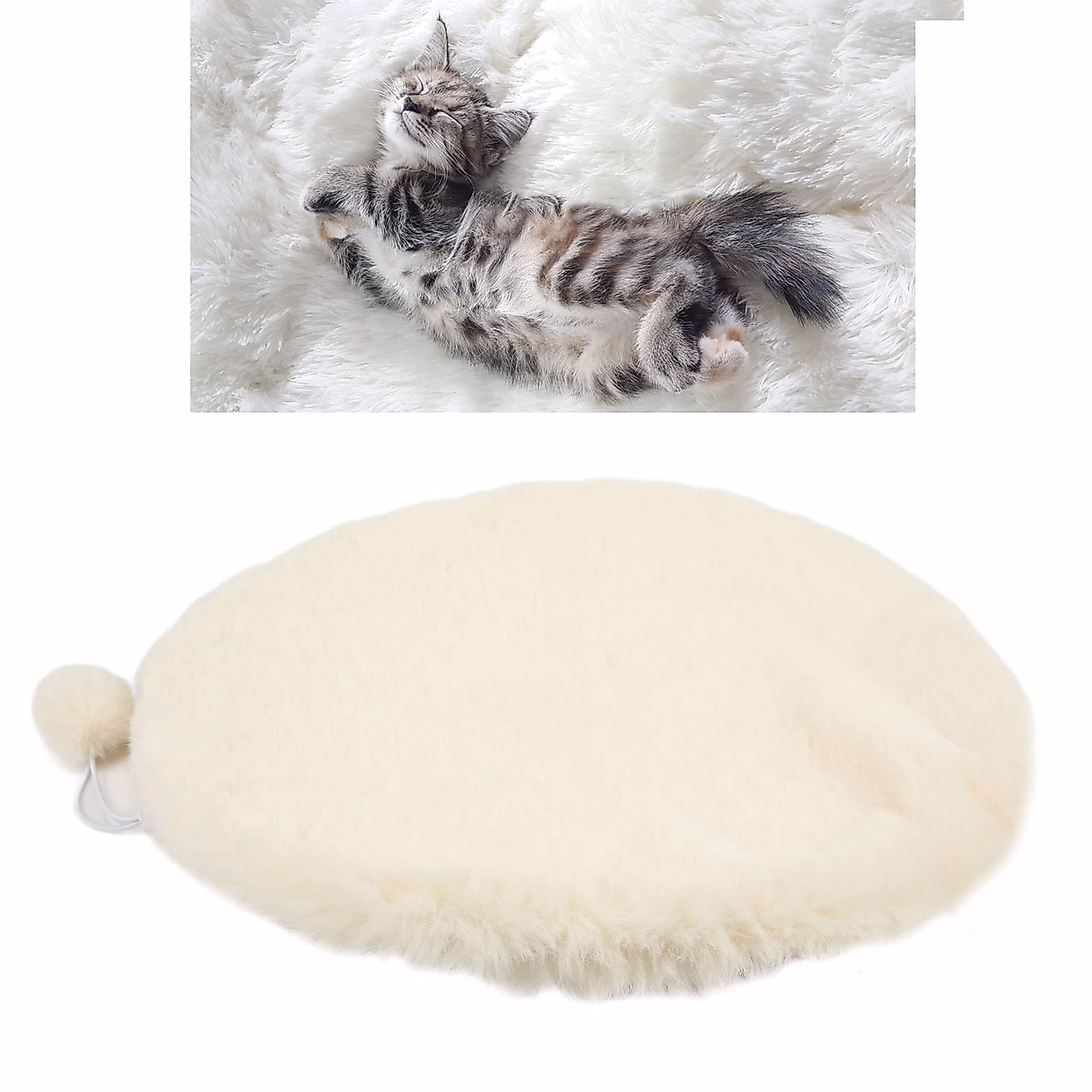 Pet Bed Round Plush Donut Bed Warm Comfy Pet Sleeping Mat with Small Ball for Warm Sleeping(S-Cheese White)