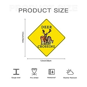 Deer Crossing Sign 12x12" Inch Deer Metal Sign Funny Deer Decor Street Sign Outdoor Animal Crossing Sign Reflective for Farmhouse Garage Man Cave Metal Sign, Idea Gifts For Friends