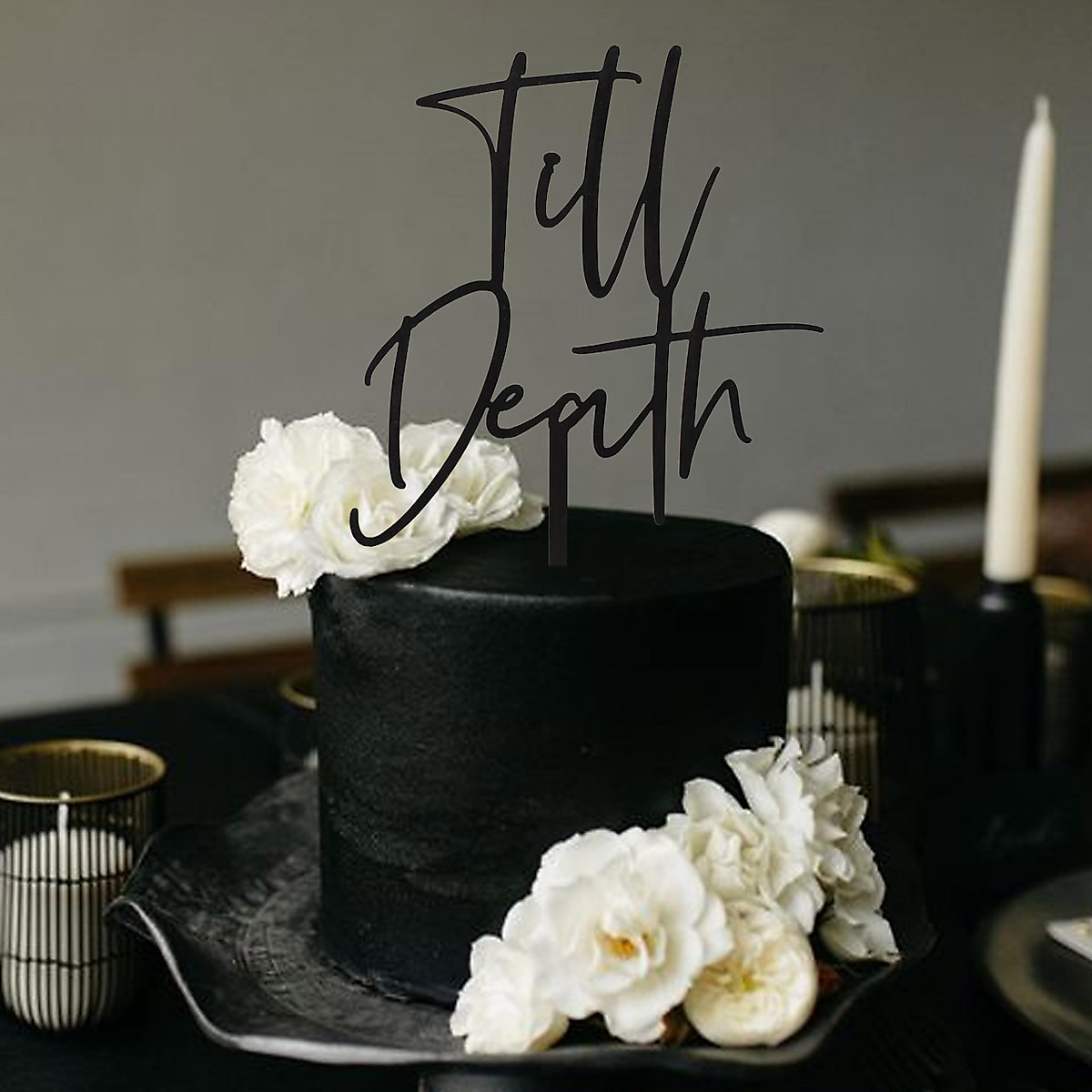 Gothic Till Death Cake Topper - Old English Wedding Cake Topper - Wedding, Anniversary, Valentines Cake Topper (Till Death Cake Topper)