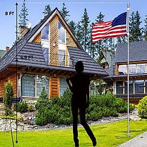 Ground Flag Poles for Outside House - 1" Tangle Free Flag Pole for House with 5 Prong - 9ft Yard Flag Stand for Outdoor,Wind Resistant & Rustproof - Silver