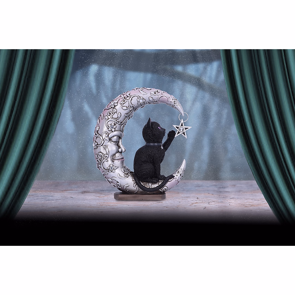 Nemesis Now Enchanting Luna Companion Moon and Cat Figurine, Hand-Painted Resin Ornament for Alternative Occult Decor and Gift for Witches, 18.8cm