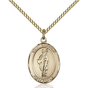 Gold Filled St. Gregory the Great Pendant 3/4 x 1/2 inches with Gold Filled Lite Curb Chain