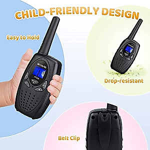 Retevis RT628 Walkie Talkie for Kids VOX Portable 22 Channel Kids Walkie Talkies Bundle with USB Charging 1000mAh Rechargeable Battery(Black, 1 Pack)