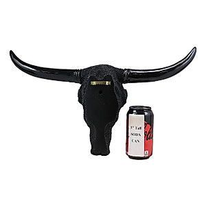 Ebros Gift Large 18.25" W Longhorn Cow Cattle Bejeweled Black Beads Skull Wall Head Decor Hanging Sculpture Plaque Bull Steer Figurine Trophy Bulls Cows Steers Taxidermy Animal Skulls