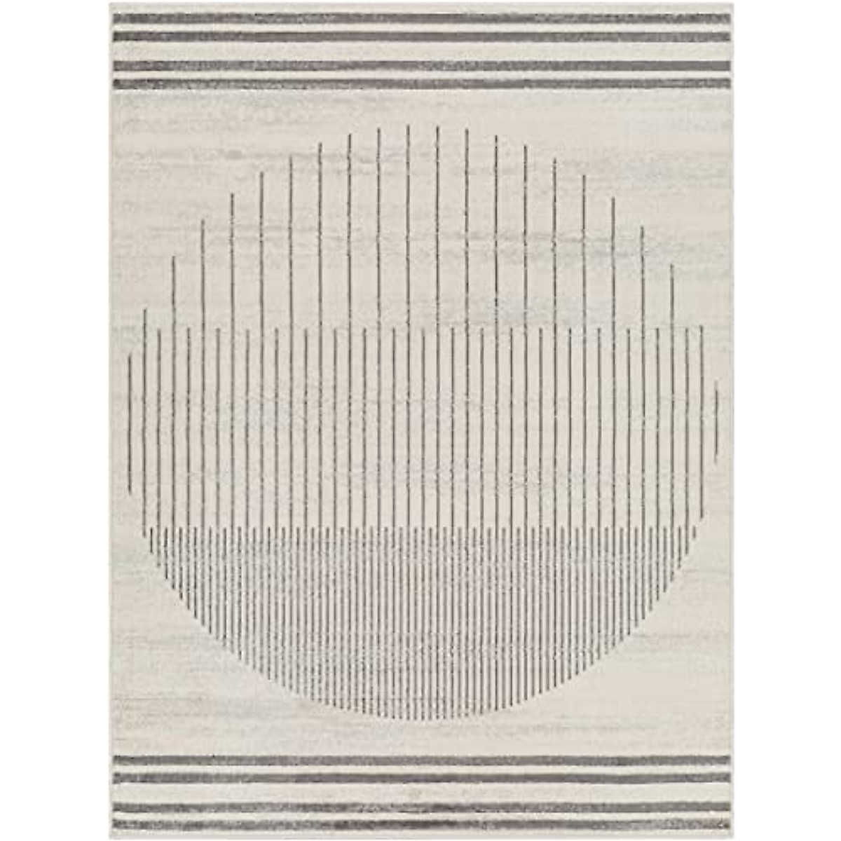 BoutiqueRugs Chet White and Gray Modern Abstract Geometric Area Rug - Minimalist Contemporary Striped Carpet for Living Room, Bedroom, Dining Room - Charcoal, Light Gray, Cream - 6'7" Round Rug