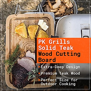 PK Grills Solid Teak Wood Cutting Board for Kitchen, Outdoor, Meat, BBQ, Food, Wooden Chopping Block with Stainless Steel Hanger, PKUA-CB-TW-X