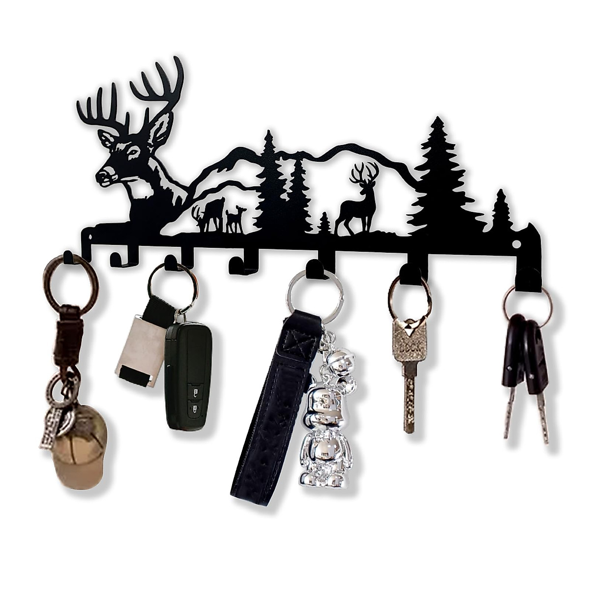 Sanshaoye Key Holder for Wall Decorative, Metal Key Holder, Key Organizer for Wall Mount, Hanging Key Rack with 7 Hooks, Key Hooks for Hallway Entryway Office Kitchen Farmhouse (Deer)