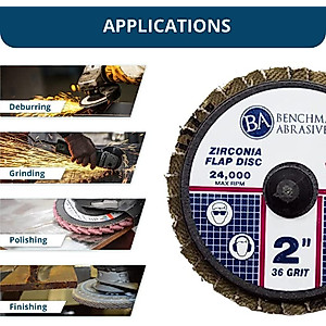 Benchmark Abrasives 2" Quick Change Zirconia Flap Disc Grinding Wheel with Male R-Type Back Design for Cleaning Finishing Deburring of Irregular Surfaces (Pack of 10) - 36 Grit