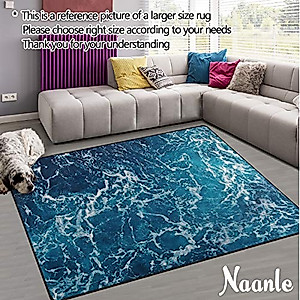 Naanle Ocean Beach Theme Area Rug 3'x5', Sea Waves Polyester Area Rug Mat for Living Dining Dorm Room Bedroom Home Decorative