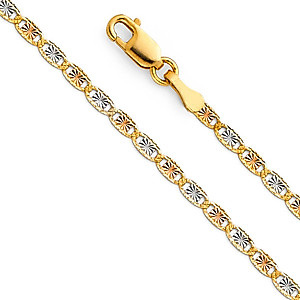 14k REAL Tri Color Gold Solid 2mm Star/Edge Diamond Cut Chain Necklace with Lobster Claw Clasp - 22"