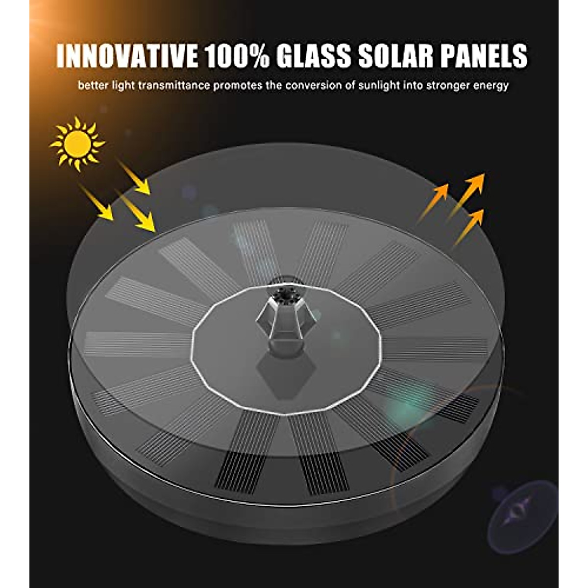 GAIZERL Solar Fountain Bird Bath Fountains Pump Upgraded 100% Glass Panel, Solar Powered Water Fountain with 8 Nozzles & 4 Fixers for Garden, Pond, Pool, Patio, Fish Tank, Outdoor - No Battery Needed