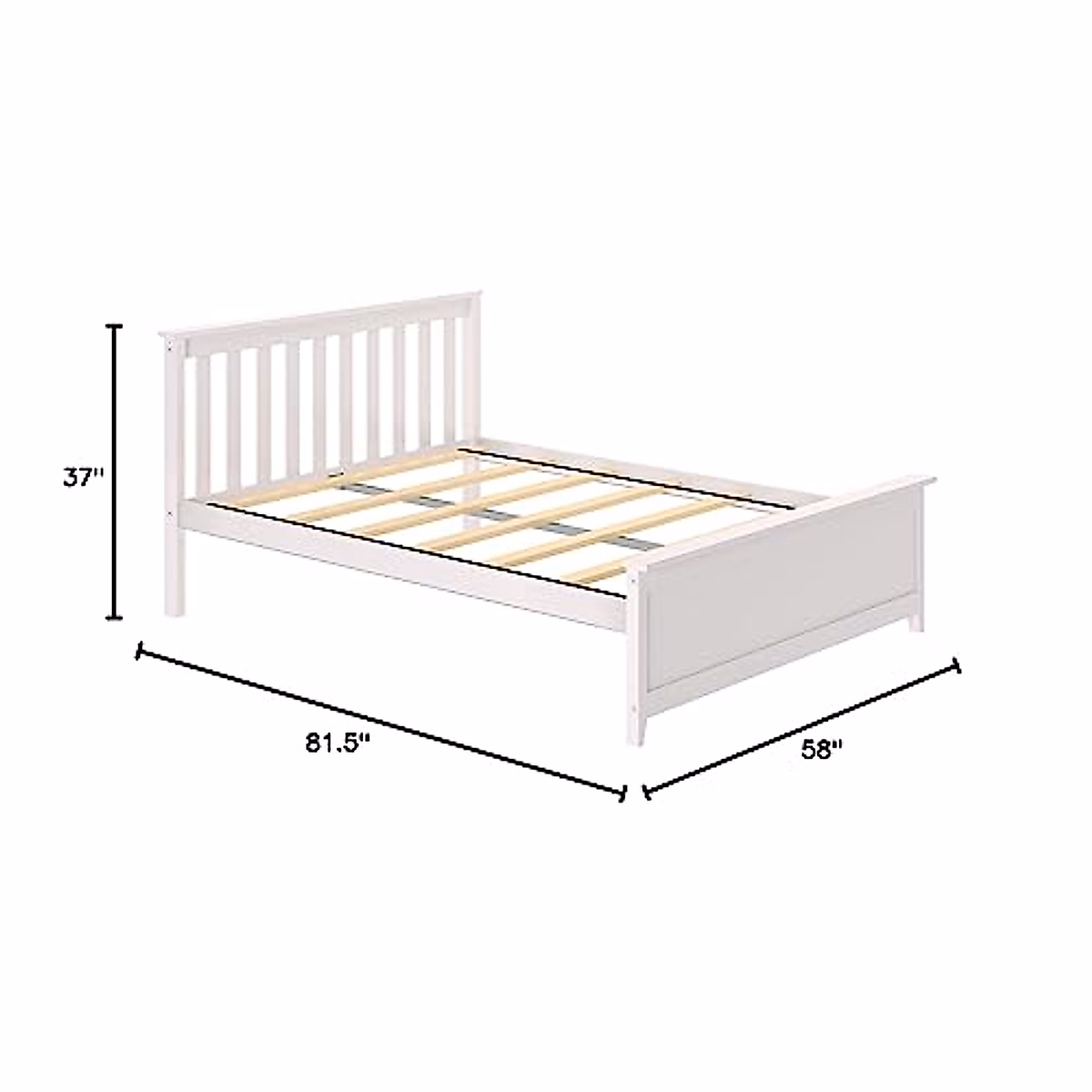 Max & Lily Full Bed, Wood Bed Frame with Headboard For Kids, Slatted, White