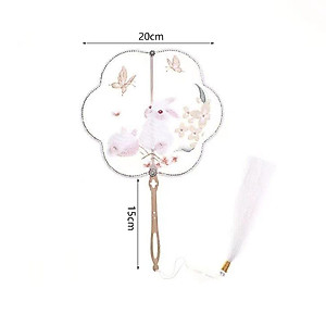 WEISHA Chinese Round Fan 1PC Chinese Style Embroidery Decor Fans with Ancient Style Long Handle Tassel Hanfu Cheongsam Dance Hand Fan Photography Prop(8)