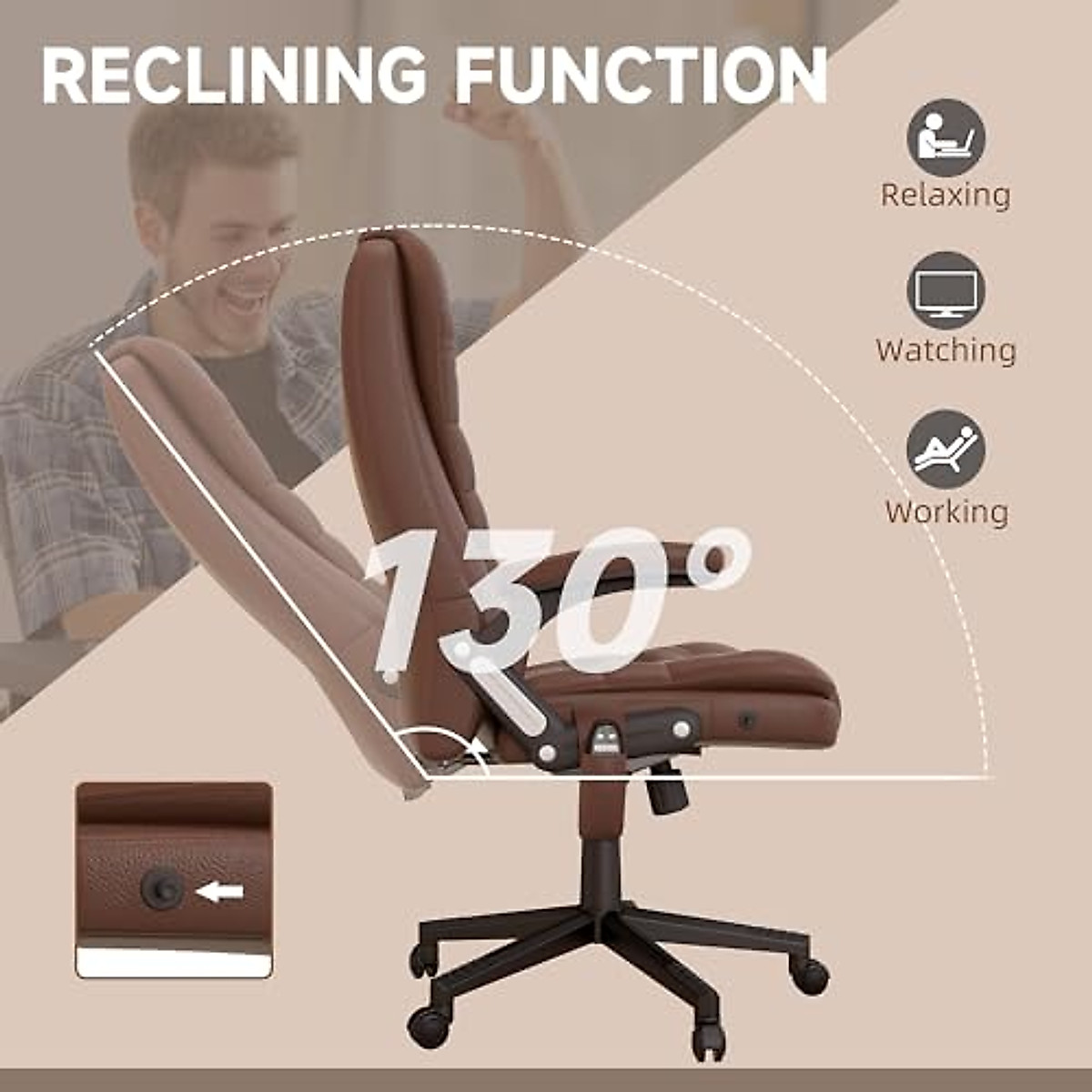 HOMCOM High Back Vibration Massage Office Chair with 6 Vibration Points, Heated Reclining PU Leather Computer Chair with Armrest and Remote, Brown