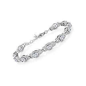 Gem Stone King 10.20 Cttw Oval White Topaz Tennis Bracelet For Women In 925 Sterling Silver | Gemstone Birthstone | Oval 6X4MM | 7 inch With 1 Inch Extender