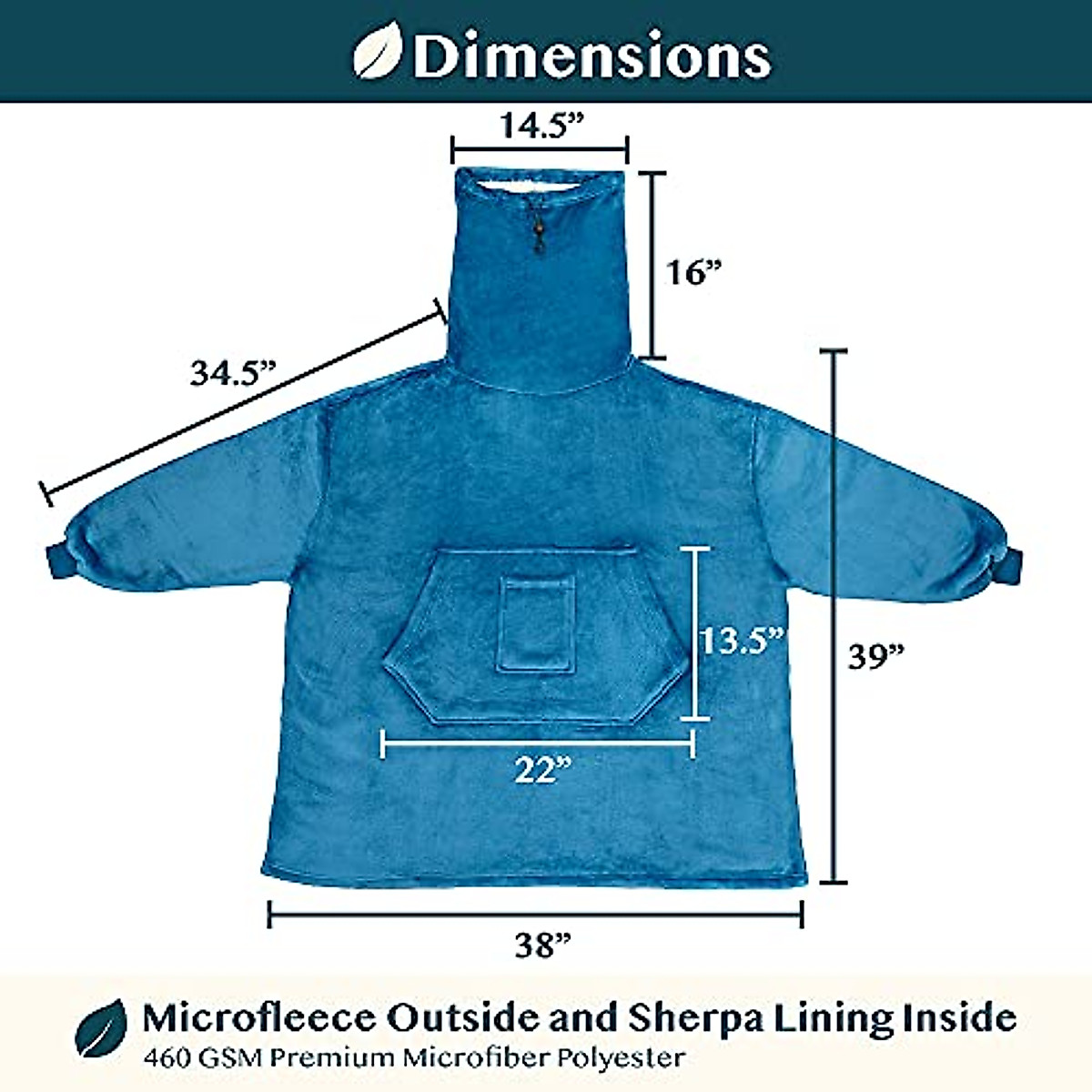 PAVILIA Wearable Blanket Hoodie with Neck Warmer, Plush Oversized Sweatshirt, Big Hooded Blanket Sweater with Giant Pocket, Super Soft Cozy Warm Gift for Women Men Adult (Sherpa Fleece, Teal Blue)