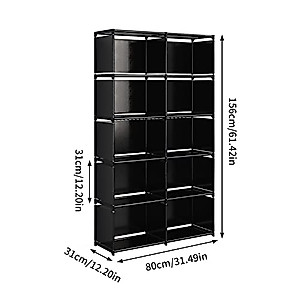 JIUYOTREE 6-Tiers Portable Bookshelf with Fabric Cloth at Back, 10 Cube Closet Storage Organizer Bookcase, Living Room,Study Room,Bedroom, Black