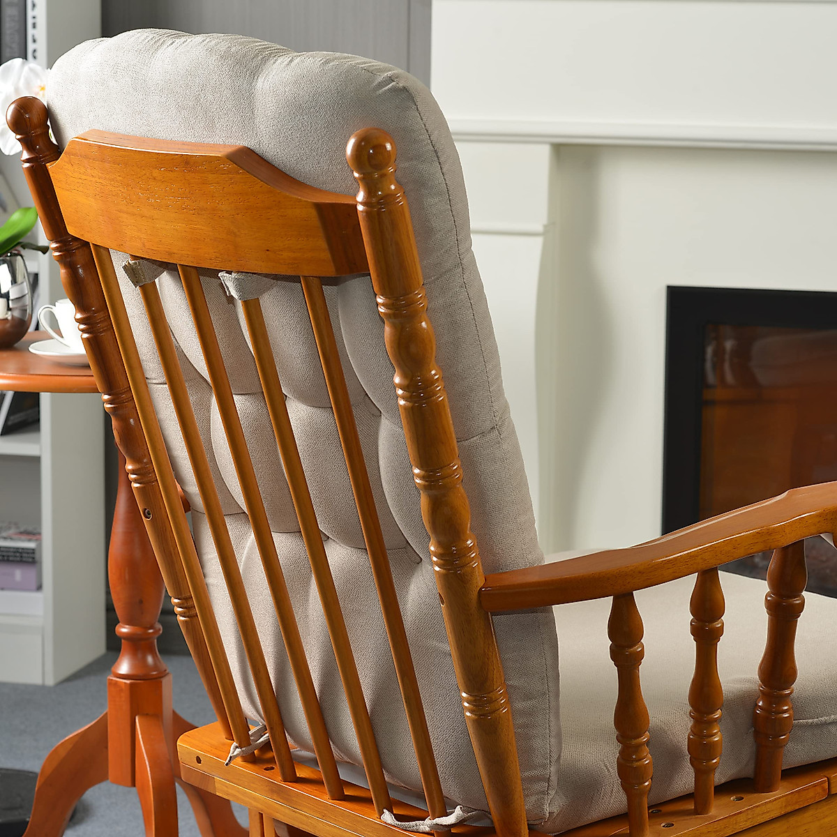 Wlvos Anti-Pinching Glider Chair for Nursery, Wood Glider Rocker with Ottoman Set, Nursery Rocking Chair for Living Rooms, Bedrooms (Antique Brown)